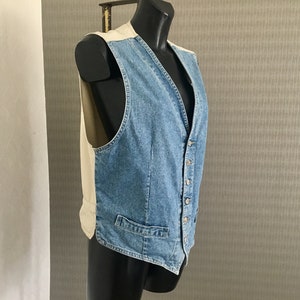 Vest Denim Vest Blue Denim Beige Back Side Unisex V Neckline Vest ...