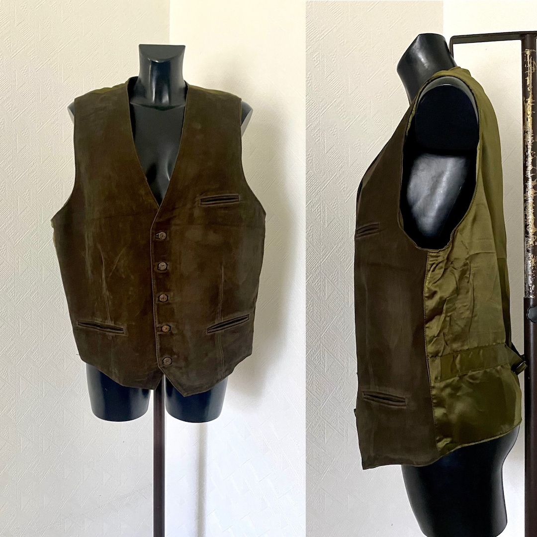 Men's Suede Leather Silky Brown Green Vest Traditional Folk Austrian ...