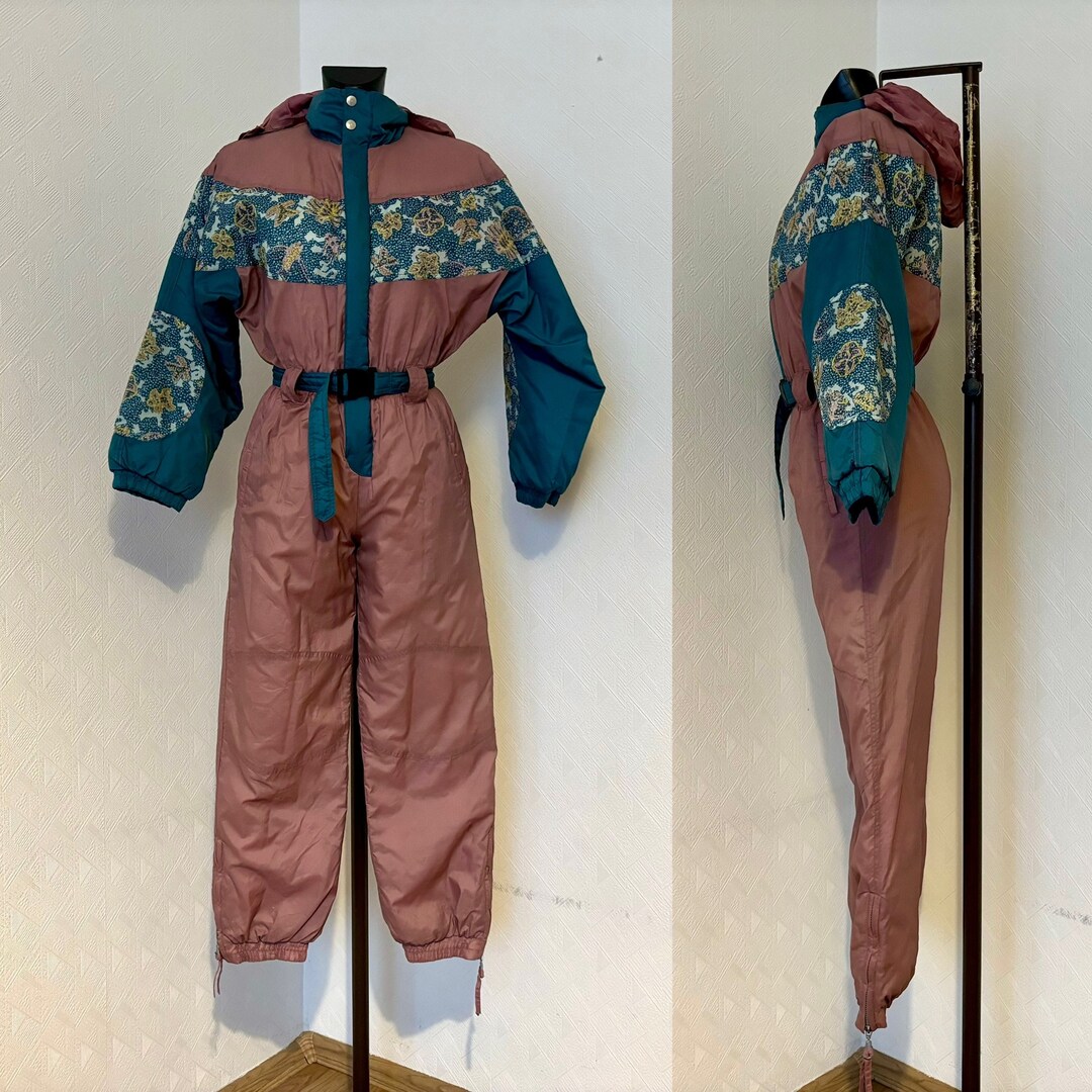 Vintage 80s /90s One Piece Ski Suit Hipster Pink Blue Snowsuit Winter ...