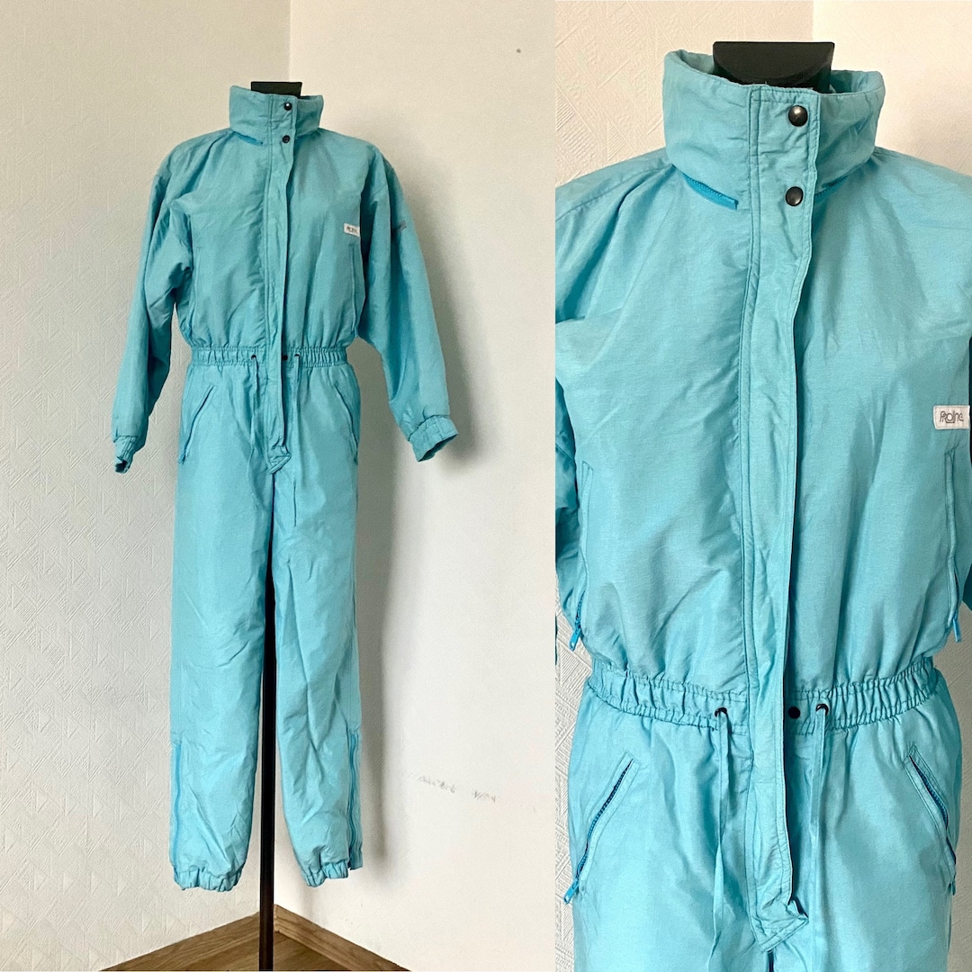 Vintage 80s /90s One Piece Ski Suit Hipster Light Blue Snowsuit Winter ...