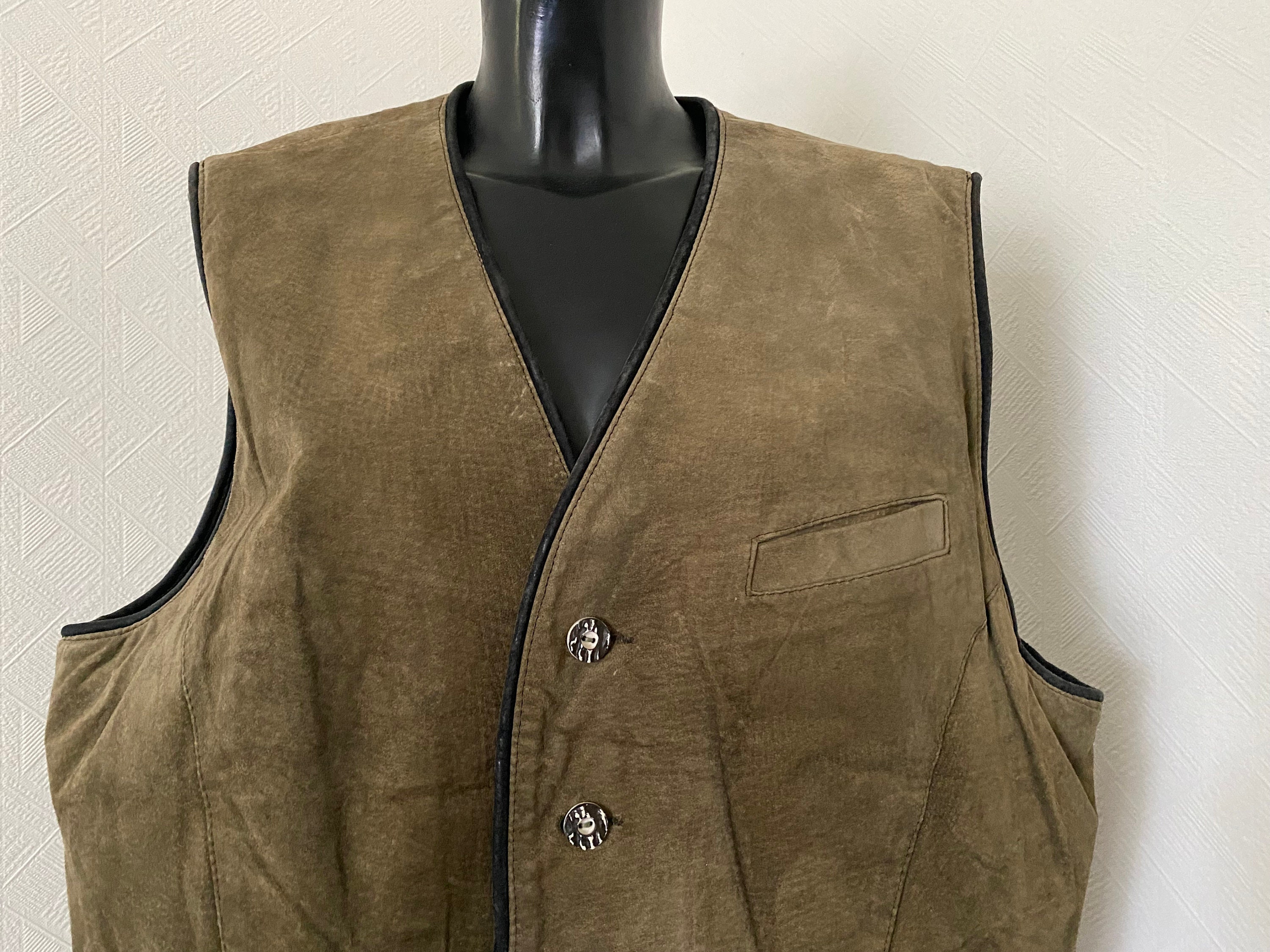 Dirndl Nordic Suede Leather Brown Men's Loden Vest Traditional Folk ...