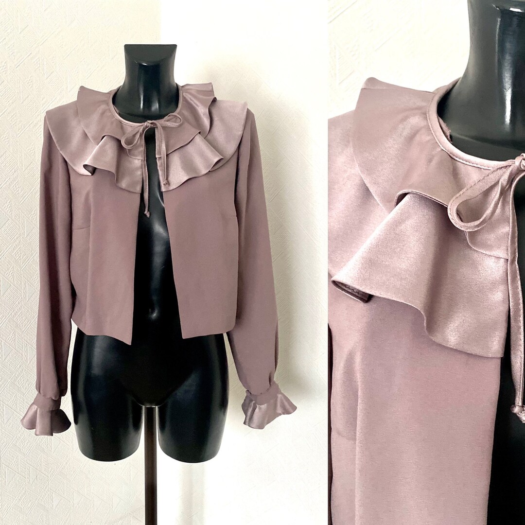 Vintage Purple 90s Disco Crop Blouse Long Rufle Sleeve Tied up Blouse ...