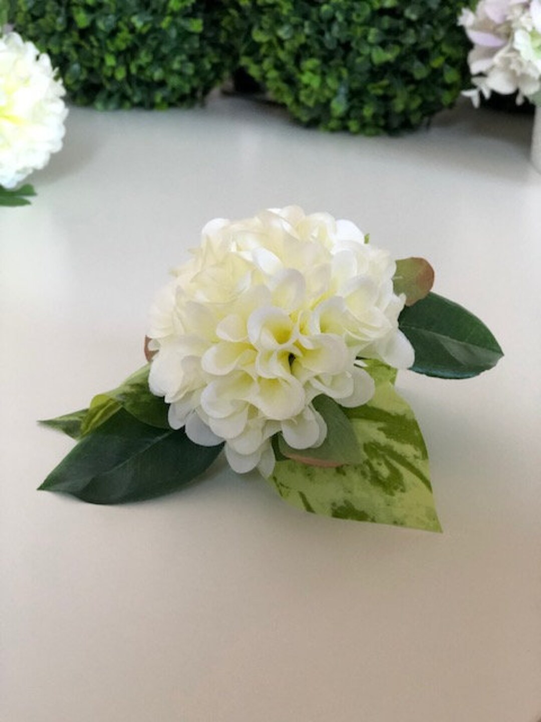 Cream Dahlia Mixed Foliage Buttonhole, Artificial, for Wedding, Prom or ...