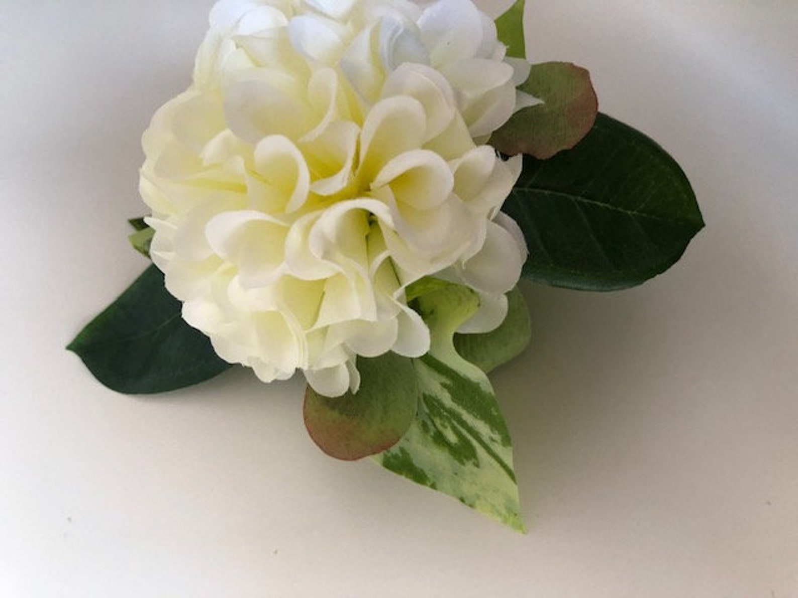 Cream Dahlia Mixed Foliage Buttonhole, Artificial, for Wedding, Prom or ...