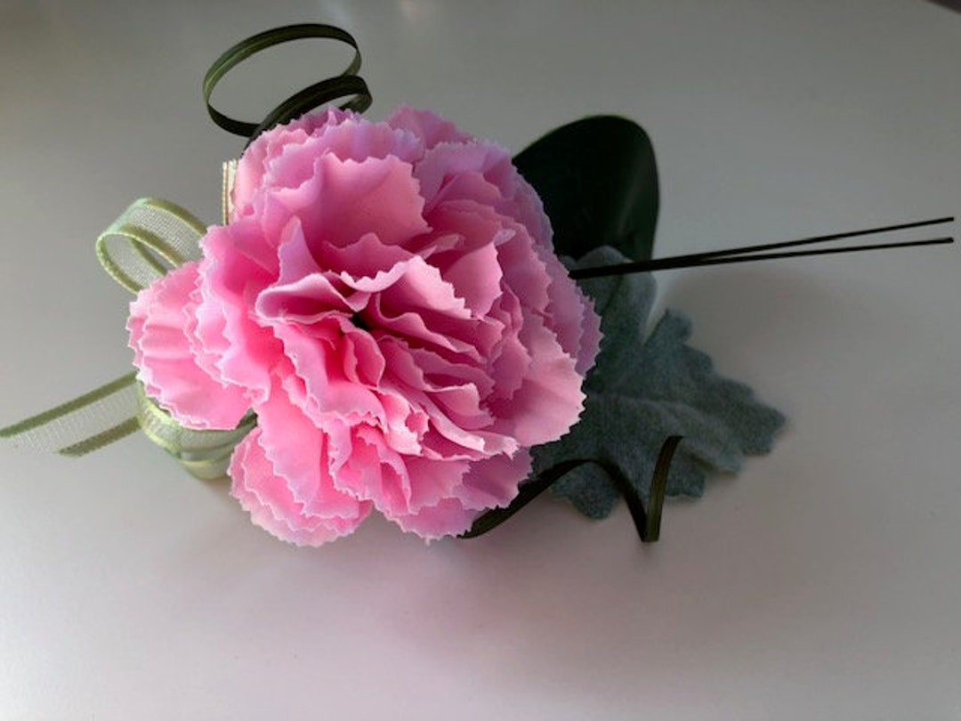 Artificial Pink Carnation Buttonhole With Bear Grass - Etsy UK