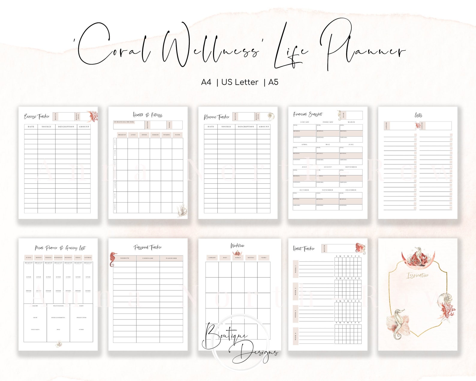 Coral Wellness, Life Planner Printables BUNDLE: Goal Planner, Budget ...