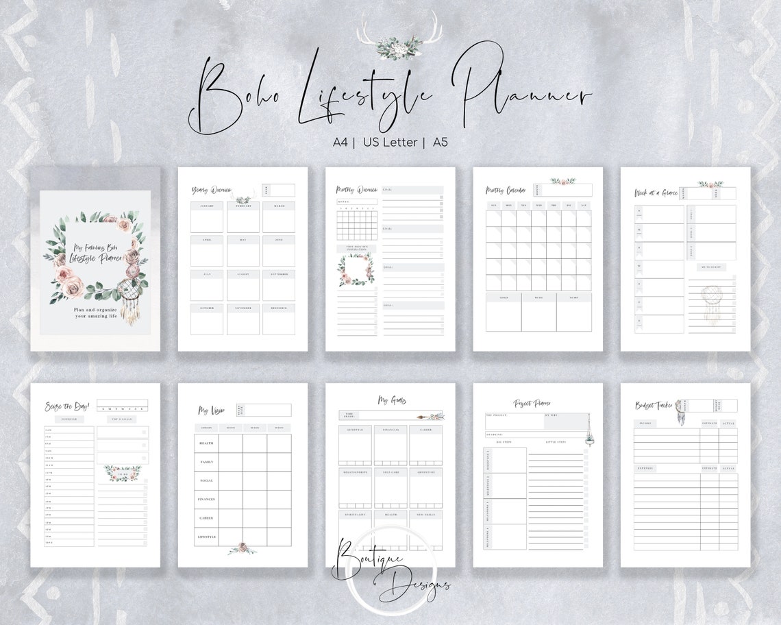 Boho Style Life Planner Printable BUNDLE: Goal Planner, Budget Planner ...