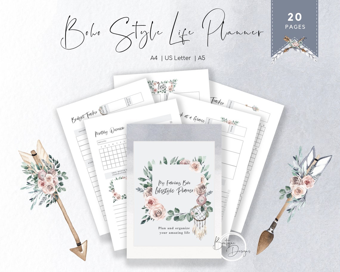 Boho Style Life Planner Printable BUNDLE: Goal Planner, Budget Planner ...