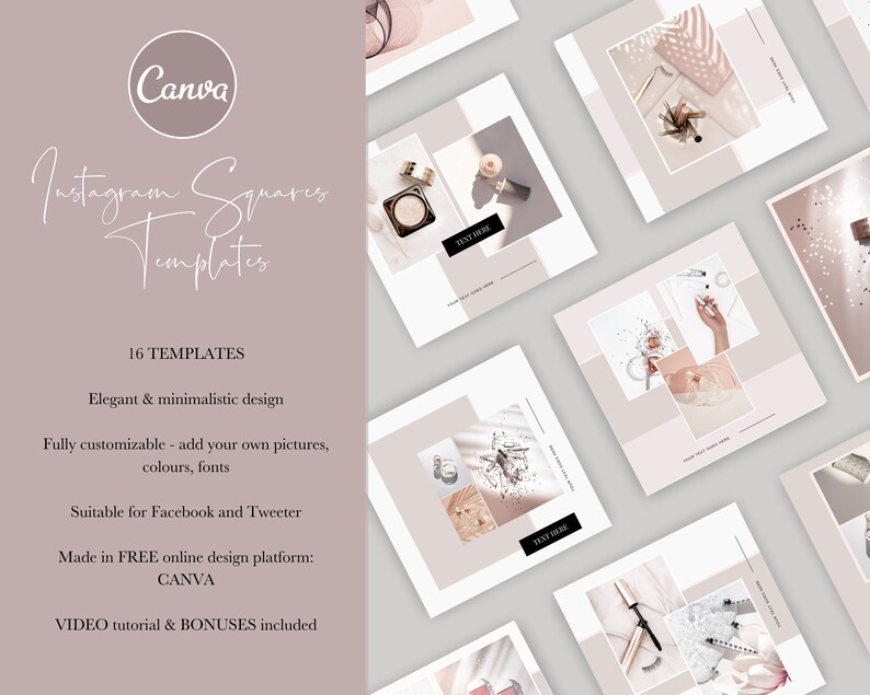 Beauty BUNDLE Instagram Posts and Stories Canva Templates for Luxury ...