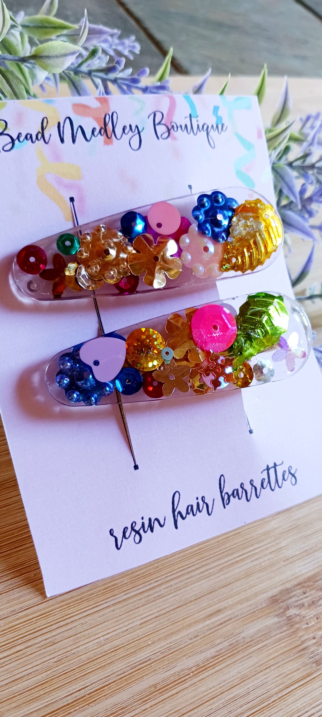 Girls Handmade Resin Barrettes. Alligator Gold Clips. Multicolor. Hair ...