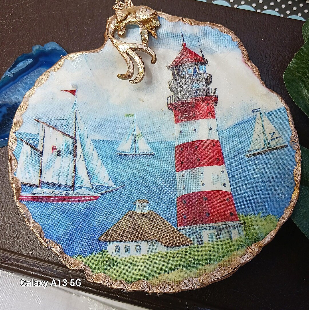 Decoupage Seashell Dish: Gold Leaf Edge, Rhinestone Accent - Etsy