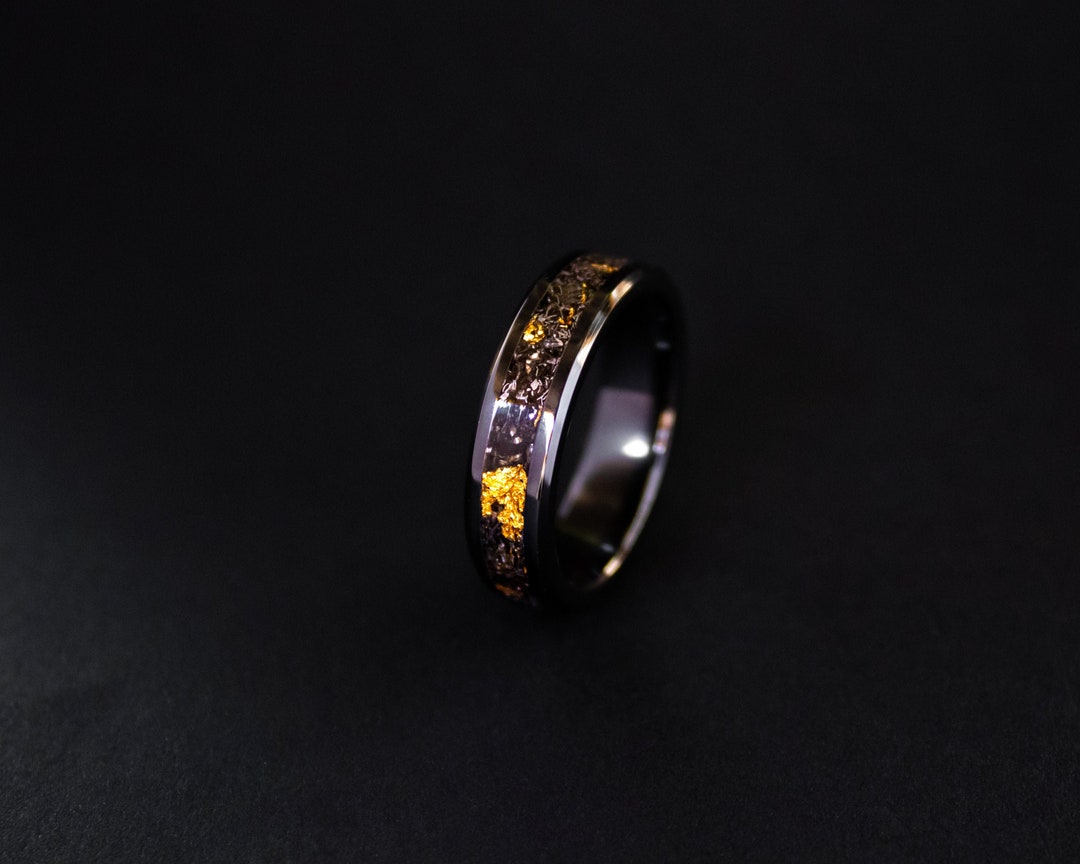 Gold Meteorite Ring With 24K Gold Thin Meteorite Ring - Etsy