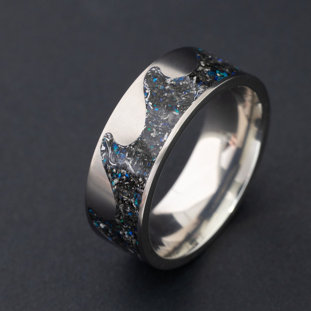 Titanium Meteorite Ring Blue Opal Wave Ring - Etsy