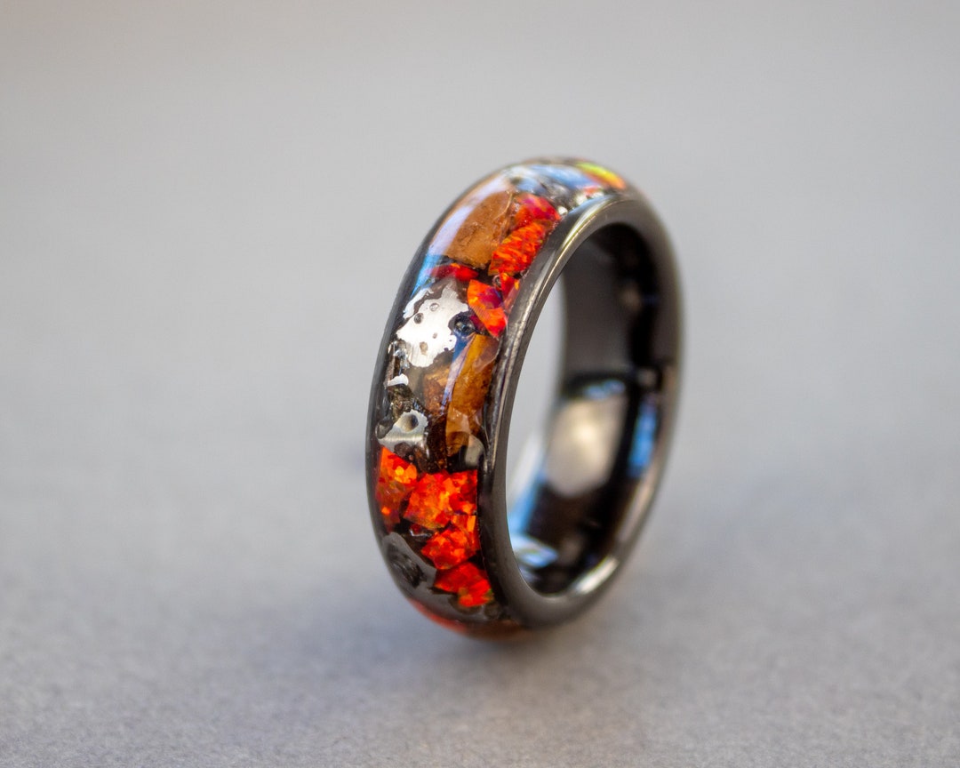 Triceratops Ring, Dinosaur Bone Ring, Meteorite Ring, Red Meteorite ...