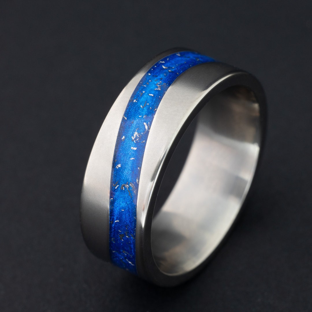 Titanium Meteorite Ring, Mens Meteorite Ring With Wavy Titanium Band ...