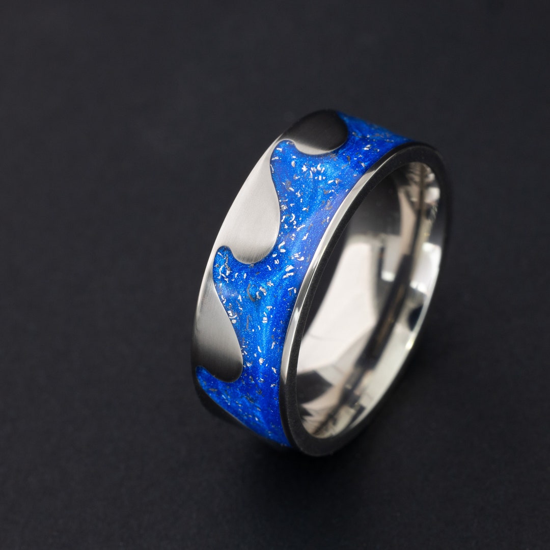 Titanium Meteorite Ring Blue Wave Ring - Etsy