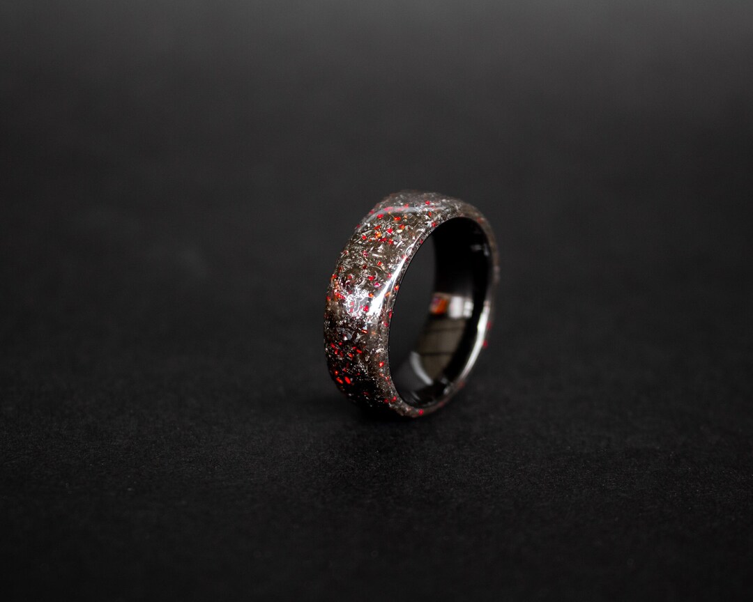 Meteorite and Red Opal Meteorite Galaxy Ring Black Zirconium Band - Etsy