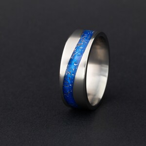 Titanium Meteorite Ring, Mens Meteorite Ring With Wavy Titanium Band ...