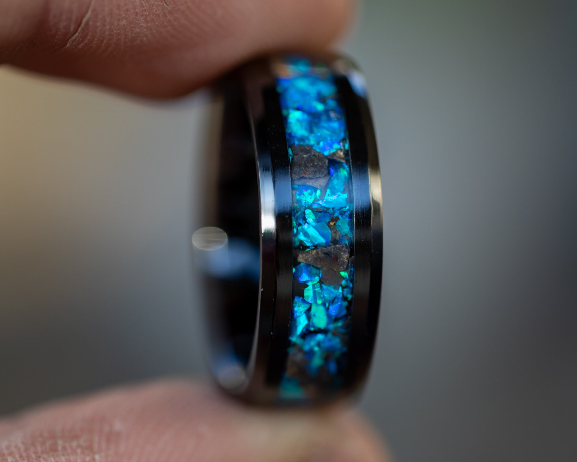 Lunar Meteorite Ring Mens Meteorite Ring Opal Ring Real | Etsy