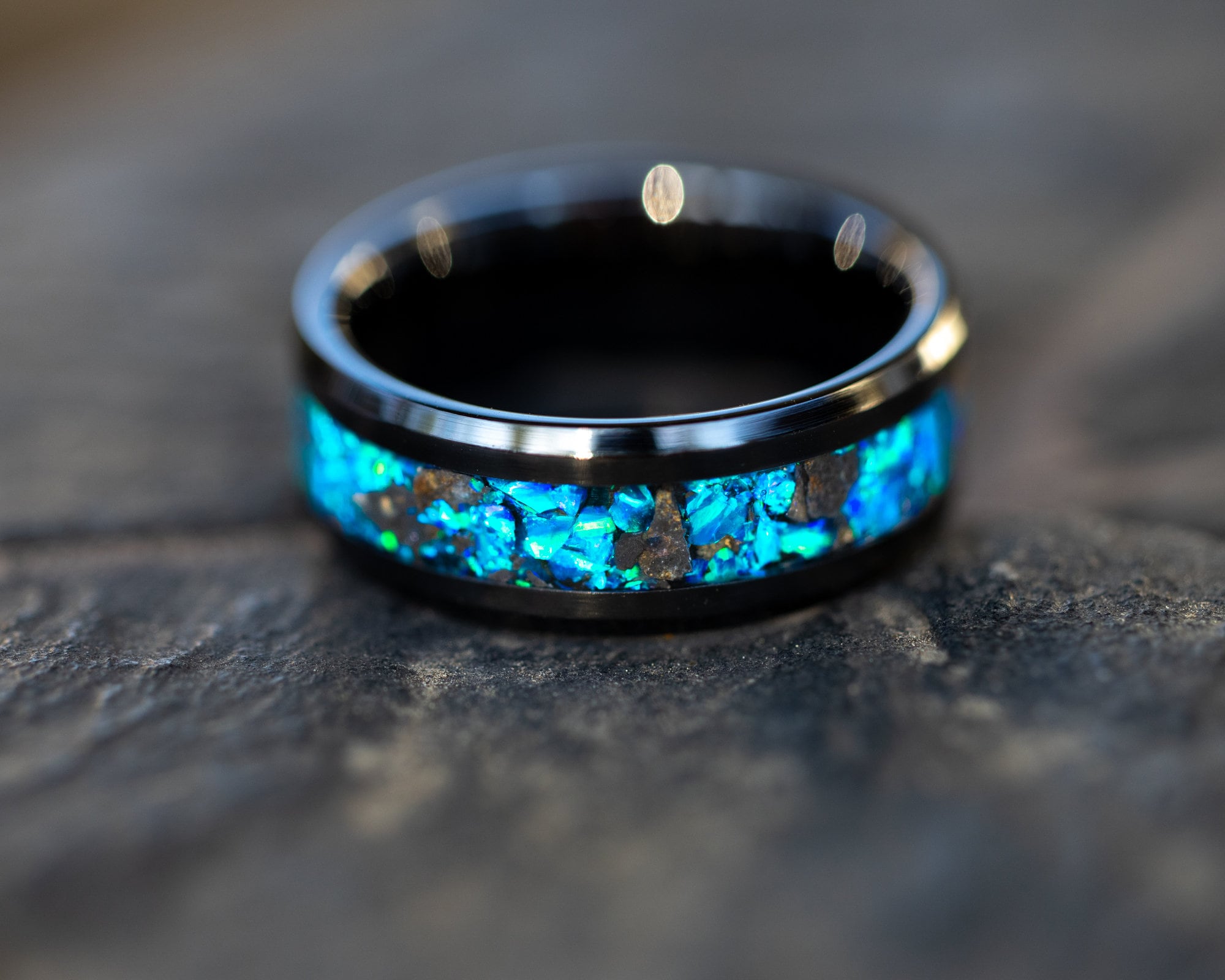 Lunar Meteorite Ring Mens Meteorite Ring Opal Ring Real | Etsy