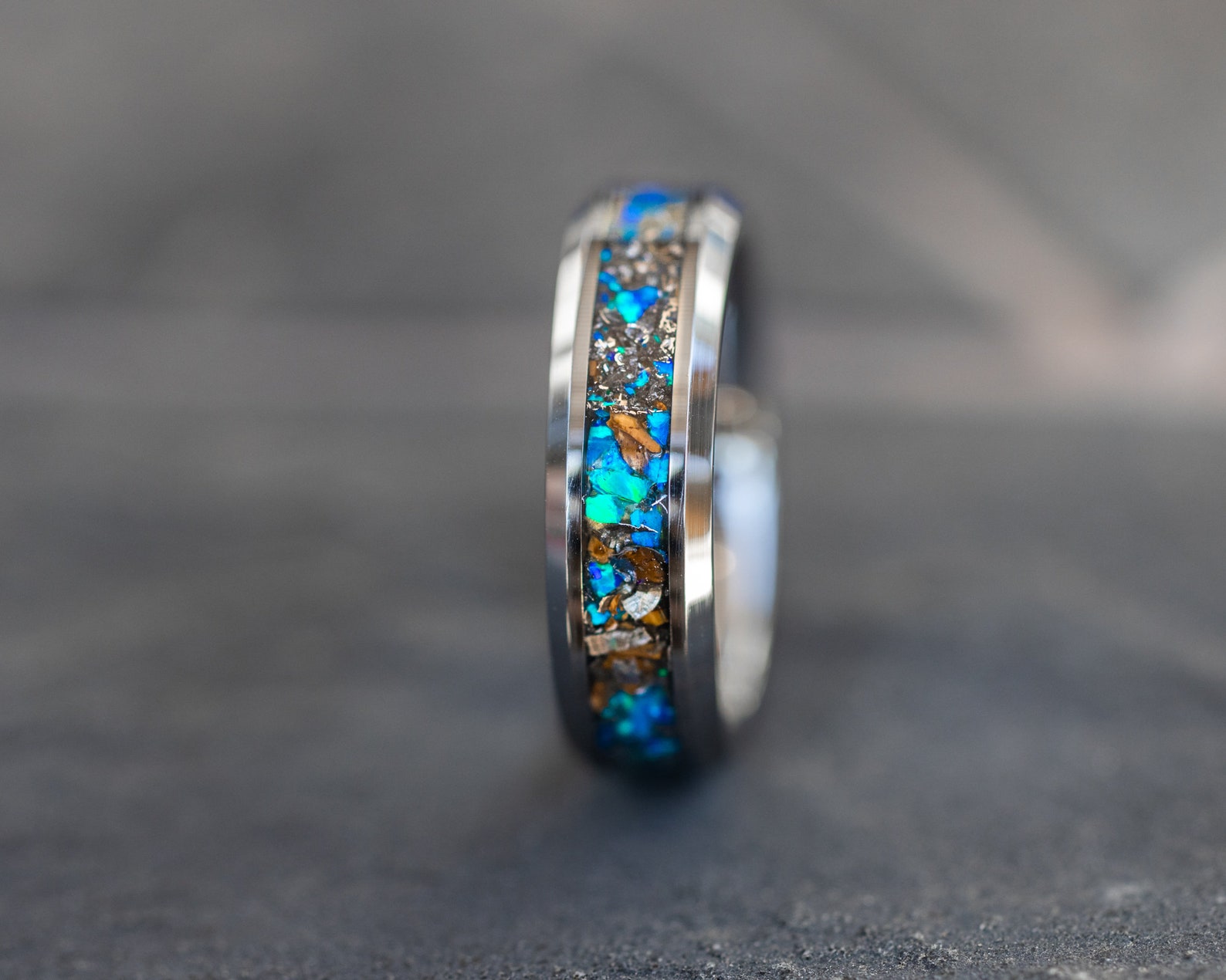 Meteorite Ring and Velociraptor Ring With Blue Opal Men's - Etsy