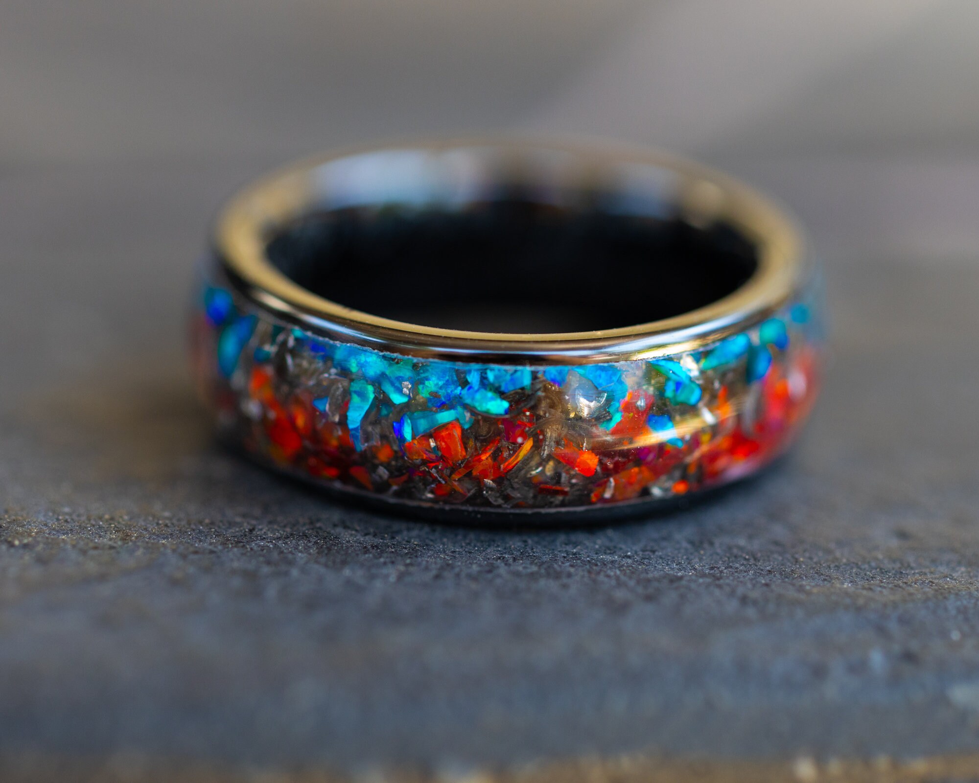 Fire and Ice Meteorite Ring: Real Meteorite & Opal, Black Zirconium - Etsy