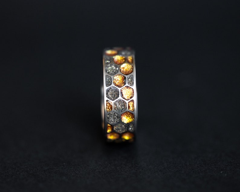 Titanium Meteorite Ring Mens Meteorite Ring With 24K Gold Bee - Etsy