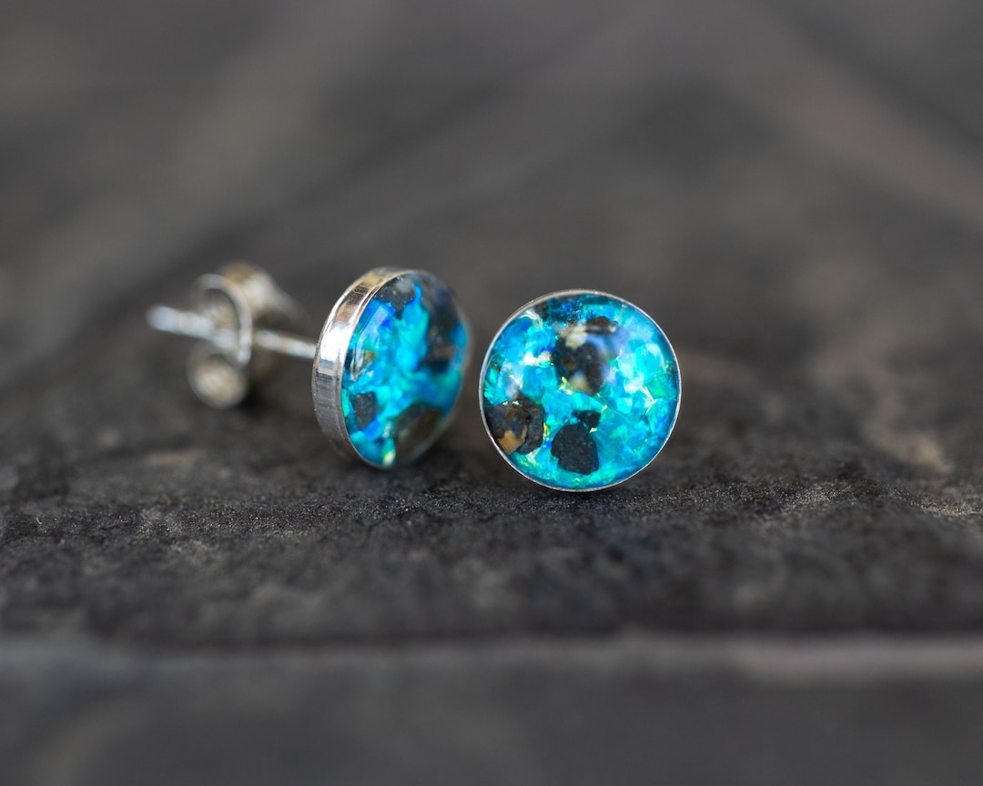 Lunar Meteorite Earrings, Blue Meteorite Handmade Silver Stud Earrings ...