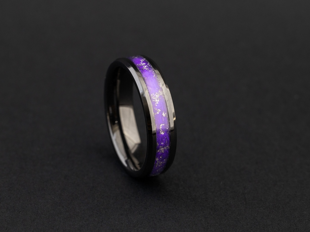 Purple Meteorite Galaxy Ring With Custom Ceramic or Tungsten Band - Etsy