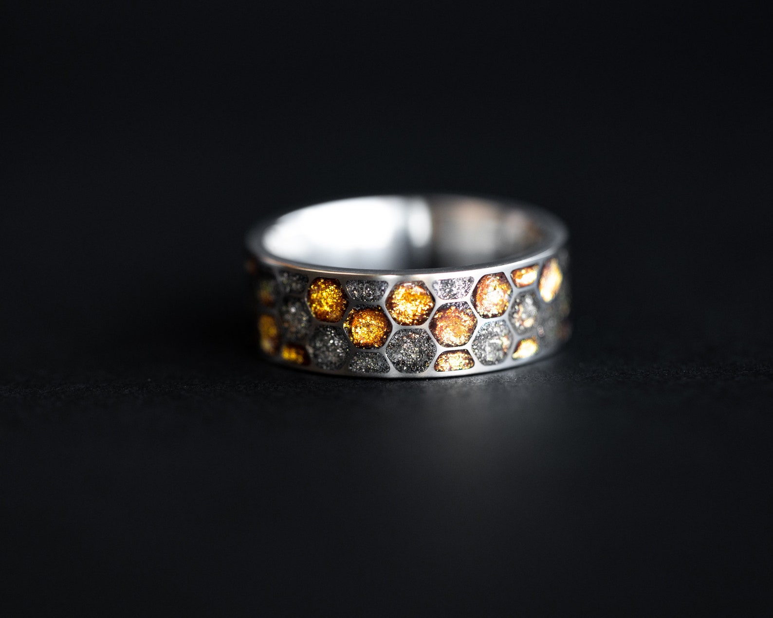 Titanium Meteorite Ring Mens Meteorite Ring With 24K Gold Bee - Etsy