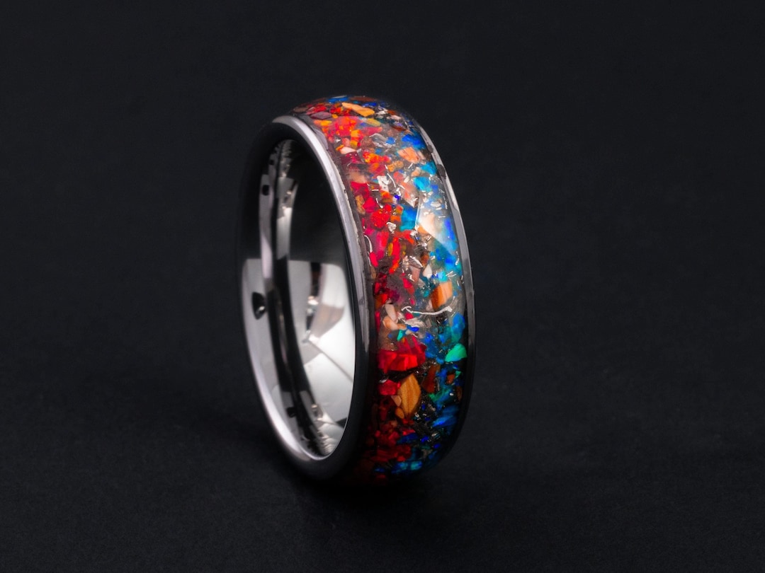 Tungsten Fire and Ice Ring With Meteorite Shavings and Velociraptor ...