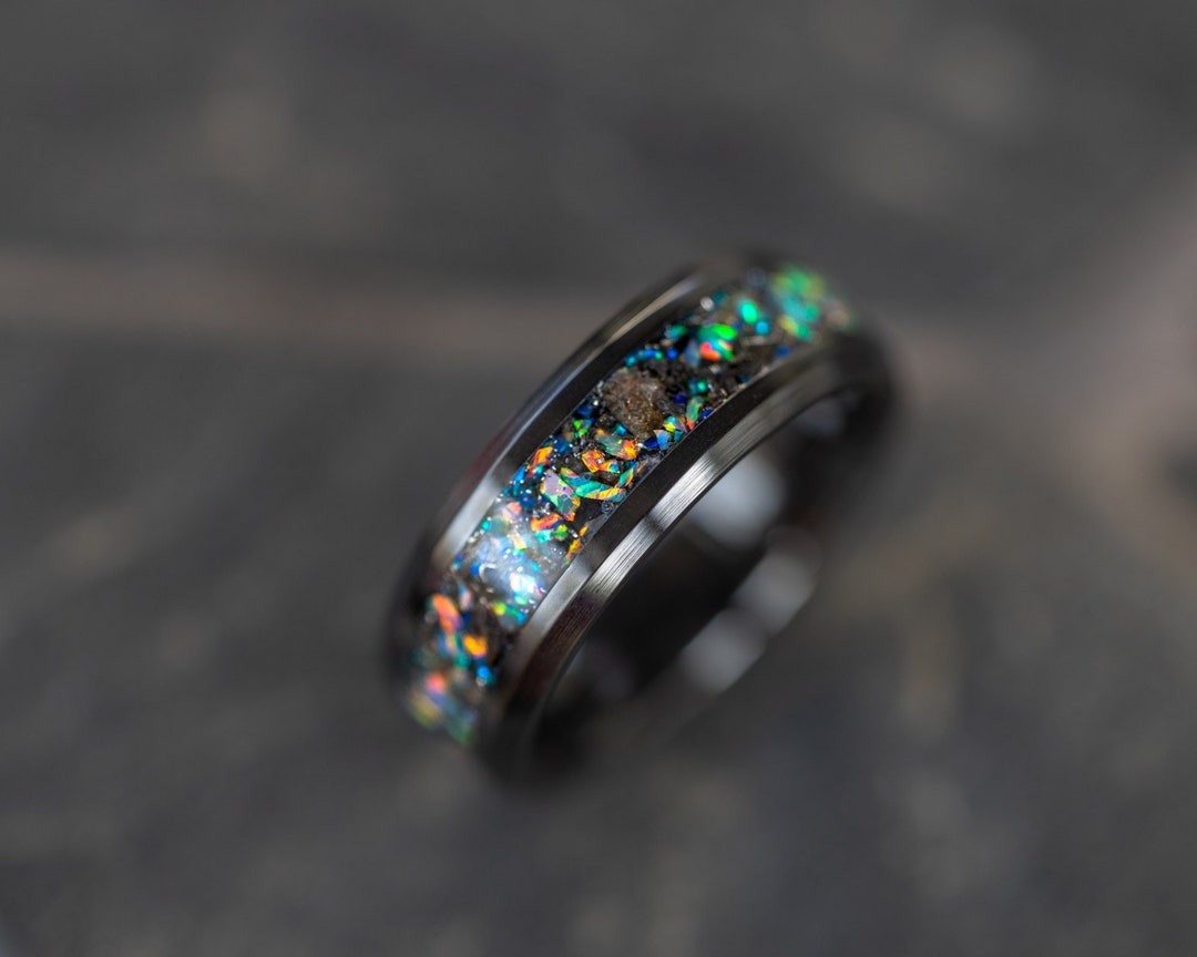 Lunar Meteorite Ring, Mens Meteorite Ring, Opal Ring, Real Lunar ...