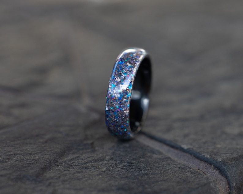 Galaxy Meteorite Ring: Handmade Ceramic Band With Opal Inlay - Etsy