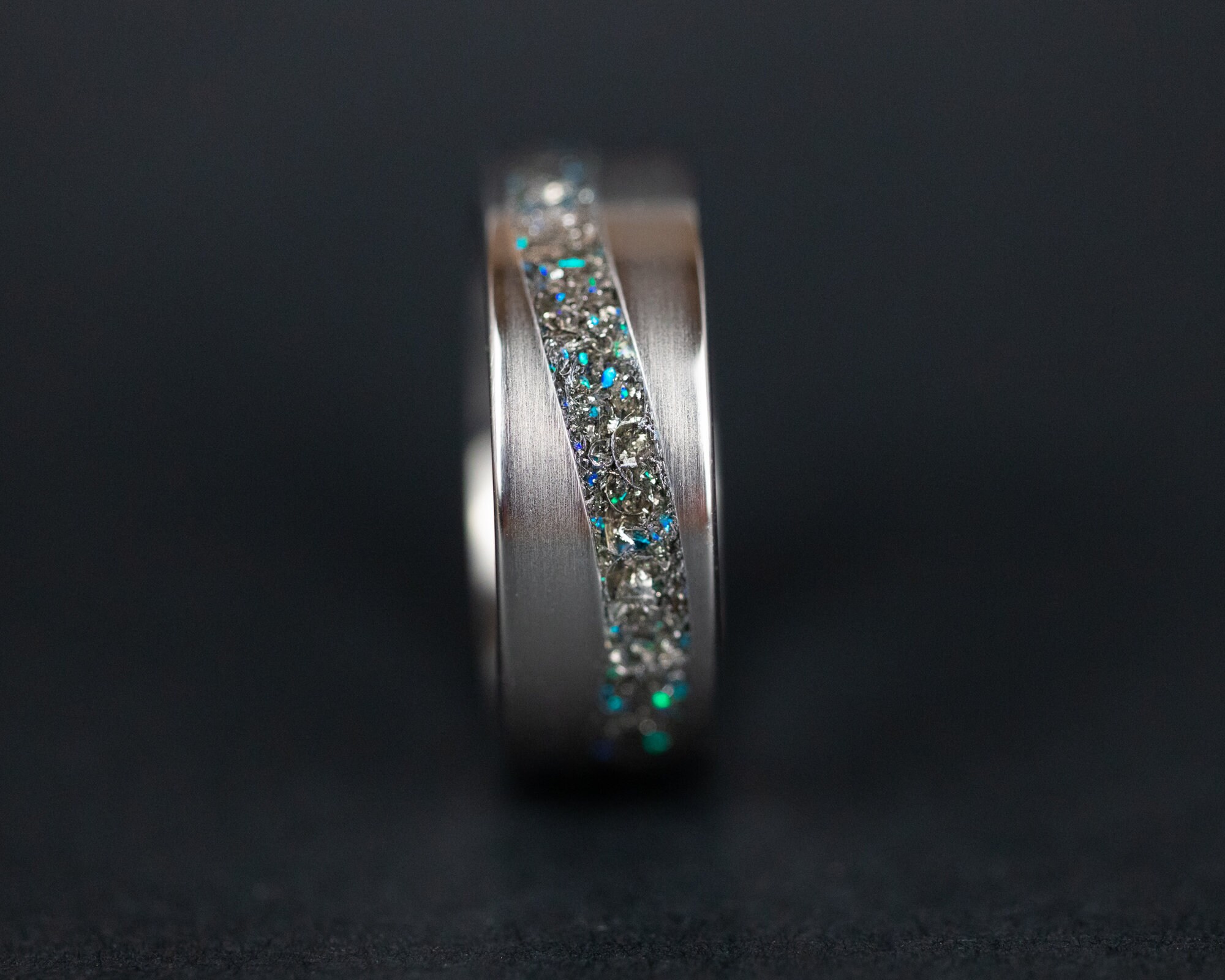 Handmade Titanium Meteorite Ring: Wavy Band With Opal Inlay - Etsy