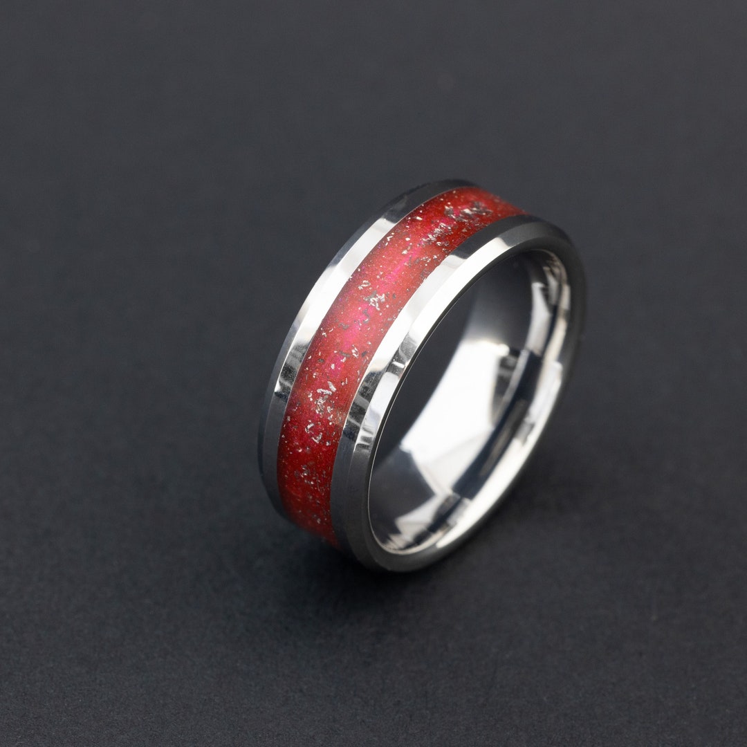 Tungsten Meteorite Ring Made With Real Pieces of Meteorite - Red Ring ...