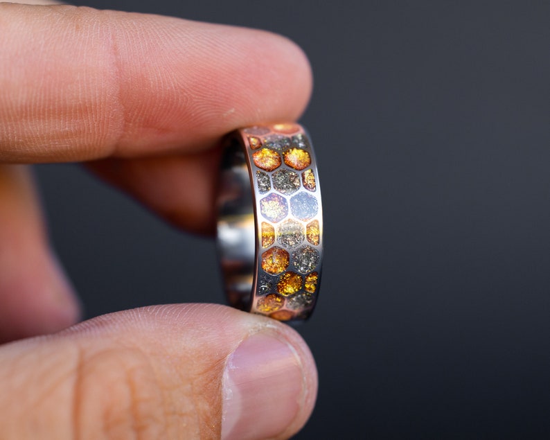 Titanium Meteorite Ring Mens Meteorite Ring With 24K Gold Bee - Etsy