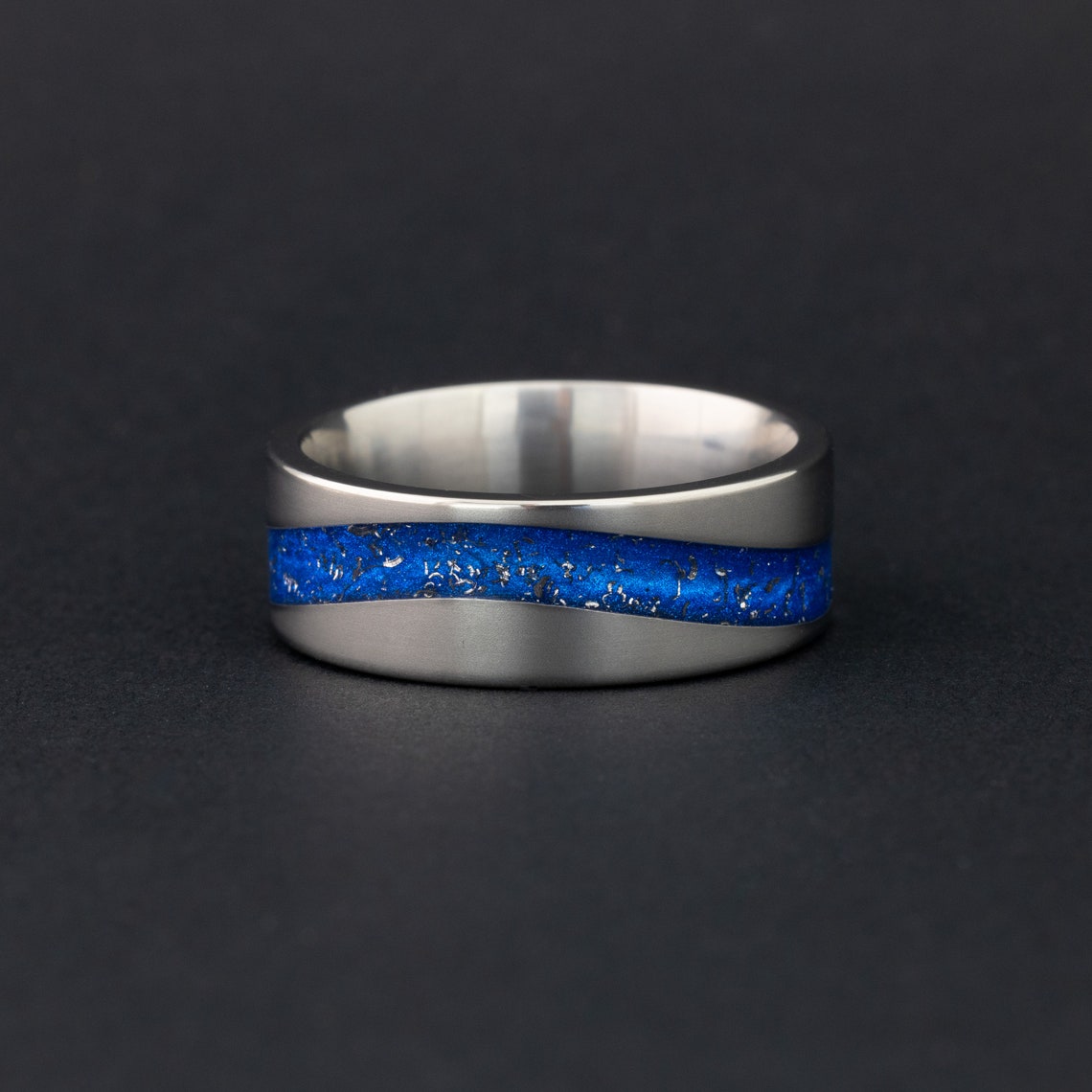 Titanium Meteorite Ring, Mens Meteorite Ring With Wavy Titanium Band ...