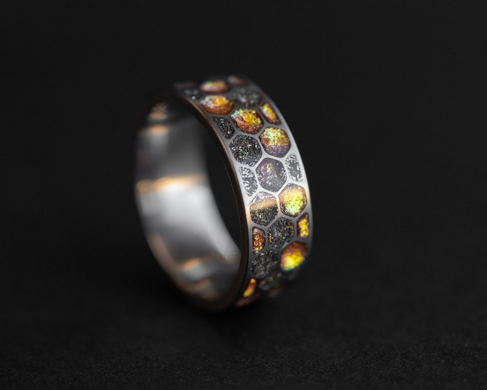 Titanium Meteorite Ring Mens Meteorite Ring With 24K Gold Bee - Etsy