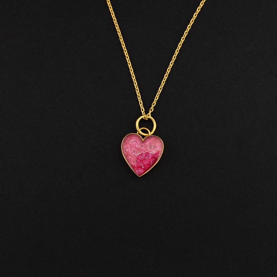 Pink Meteorite Heart Necklace - Gold Heart Necklace - Etsy