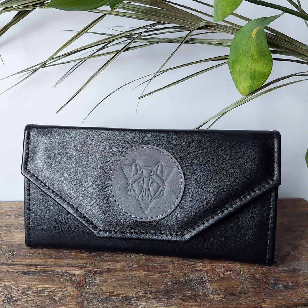 Wolf Wallet, Black Leather Women's Wallet, Long Ladies Wallet, Clutch ...