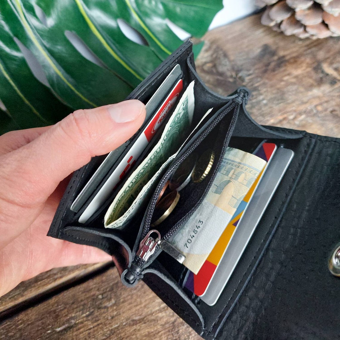 Small Black Leather Wallet Cute Wallet Minimalist Wallet Etsy