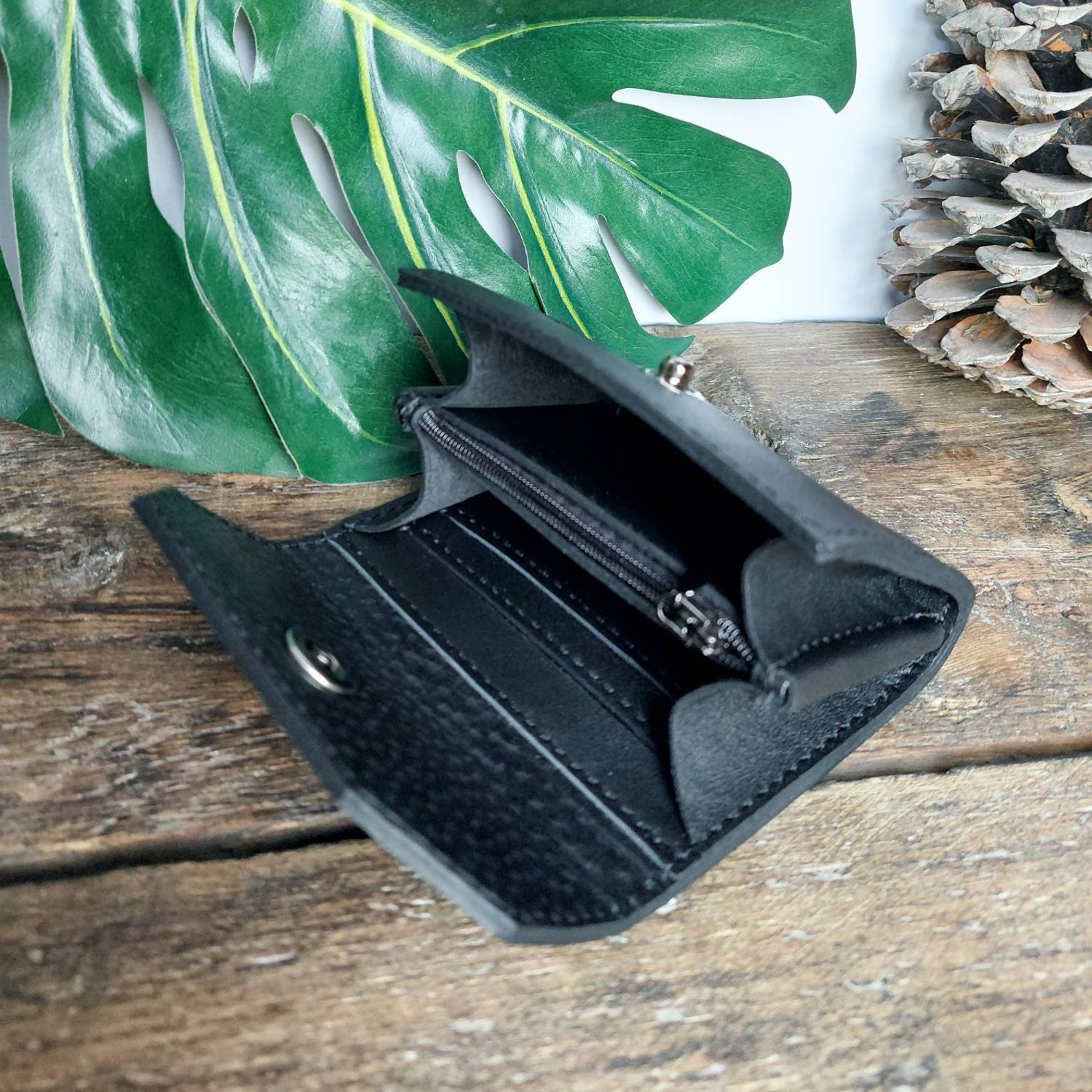 Small Black Leather Wallet Cute Wallet Minimalist Wallet Etsy