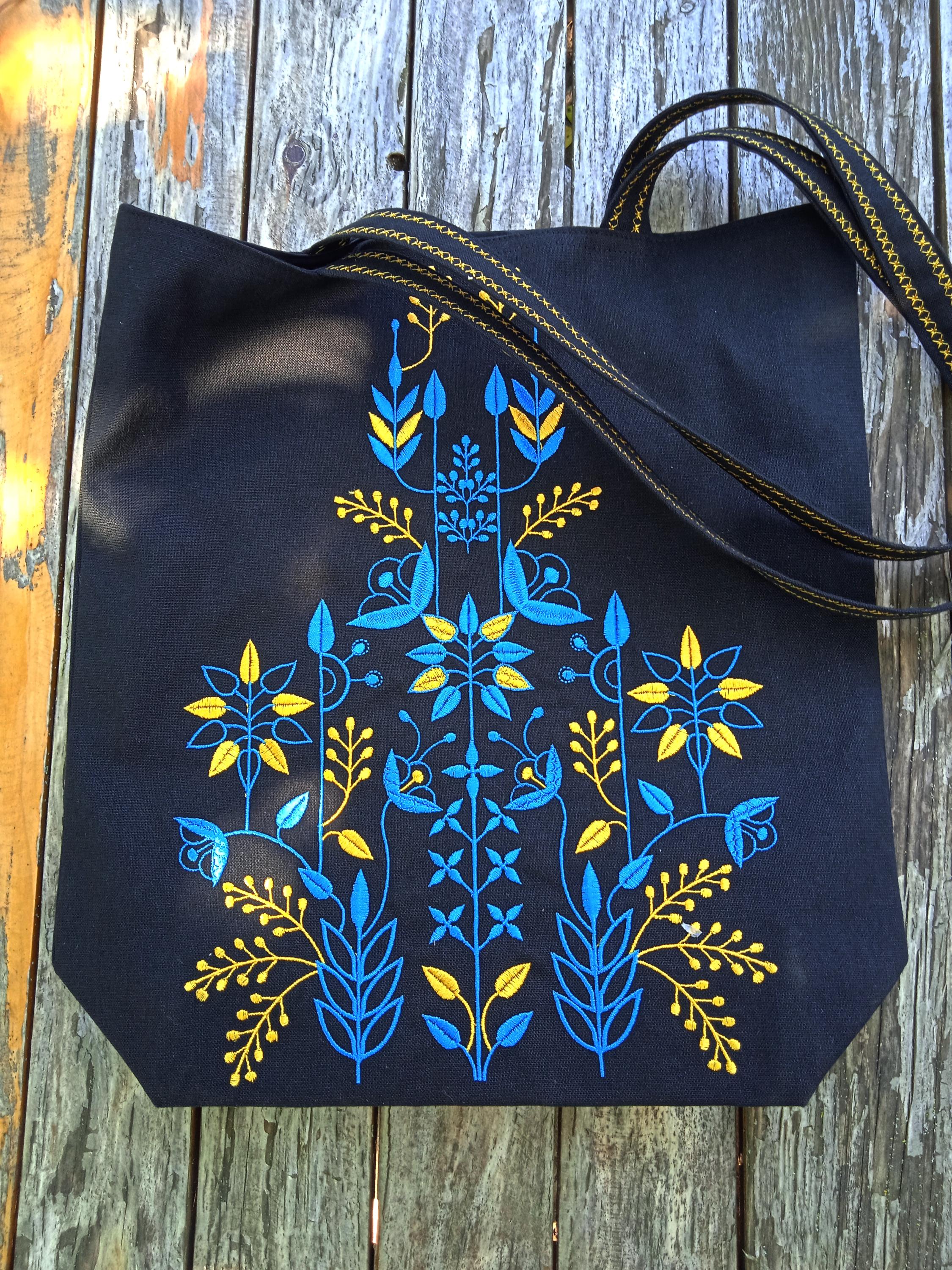 Linen Tote Bag With Embroidered Ukrainian Ethnic Ornament, Zip Pocket ...