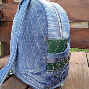Upcycled Denim Backpack: Small Leather Accent Bag - Etsy