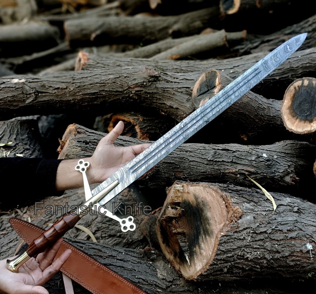 Custom Handmade Full Tang Damascus Scottish Claymore Sword With Sheath ...