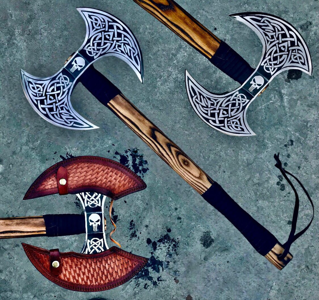 Custom Handmade Double Headed Viking Steel Axe With Engraved Blade ...