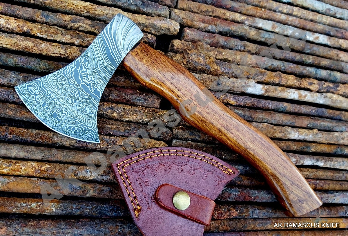 Handmade Forged Damascus Steel AXE Hachet Knife With Leather - Etsy