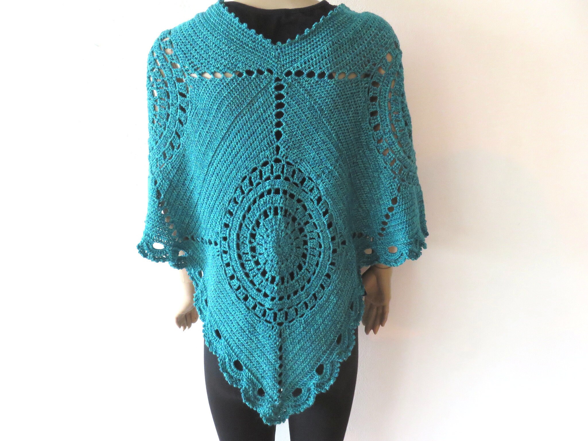 Merino Silk Cashmere Noble Crochet Poncho Unikat Pure Handmade | Etsy