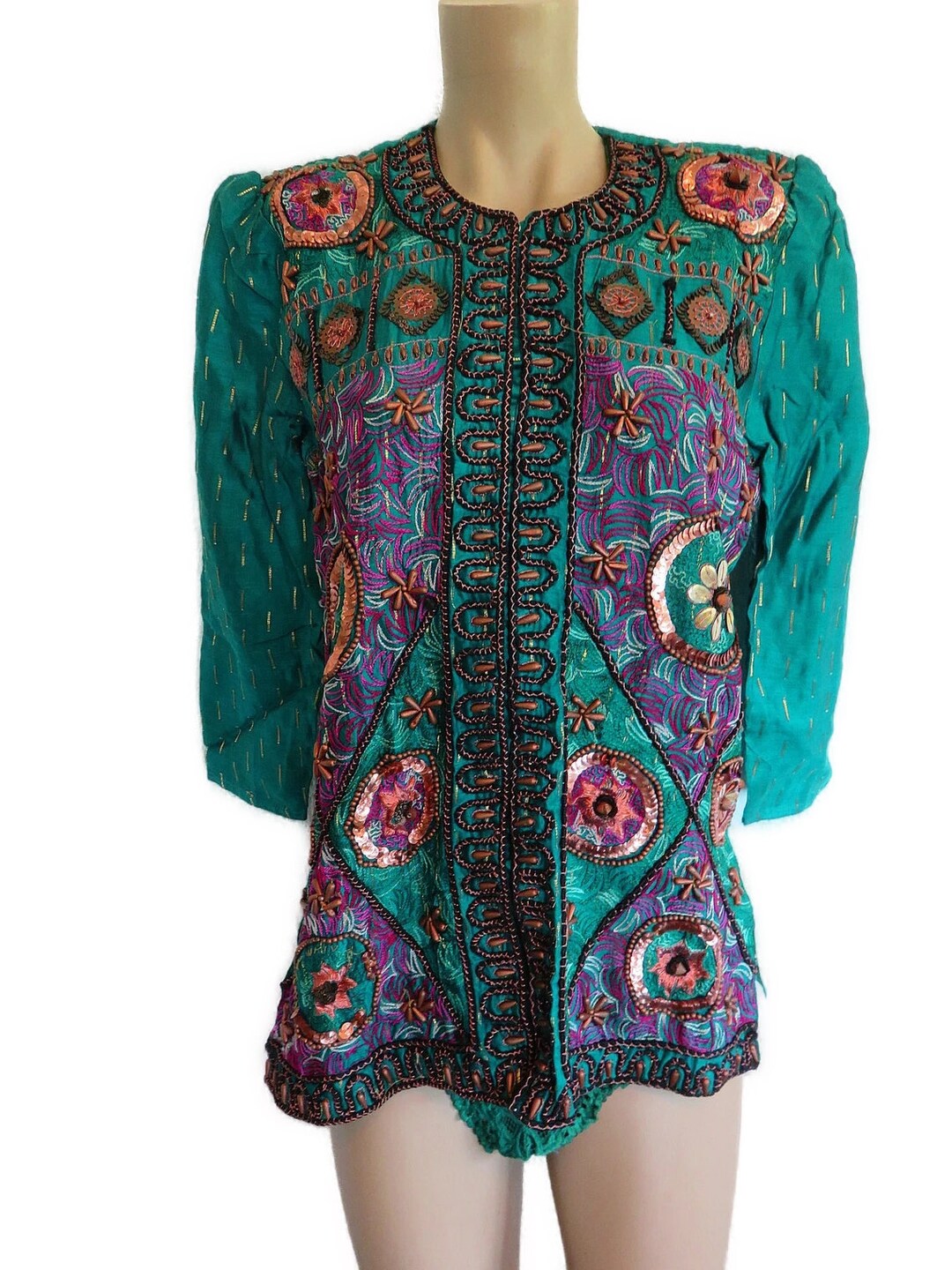 Vintage Top Sari Blouse/choli/tunic Pure Silk With Sequins and Beads ...
