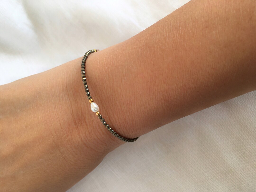 Gold Pyrite Bracelet, Tiny Stone Bracelet, Thin Stacking Bracelet ...